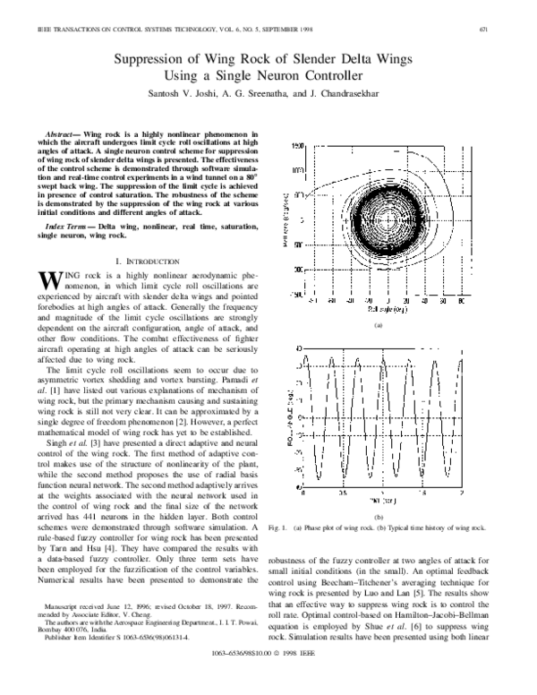 (PDF) Suppression of wing rock of slender delta wings using a single ...