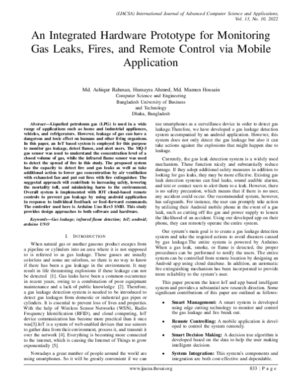 (PDF) An Integrated Hardware Prototype for Monitoring Gas leaks, Fires ...