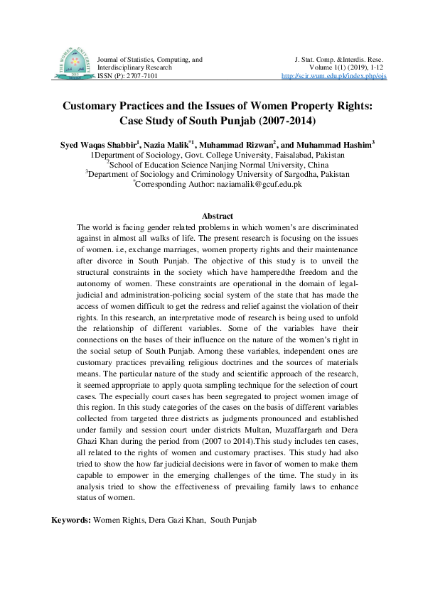(PDF) Customary Practices and the Issues of Women Property Rights: Case ...