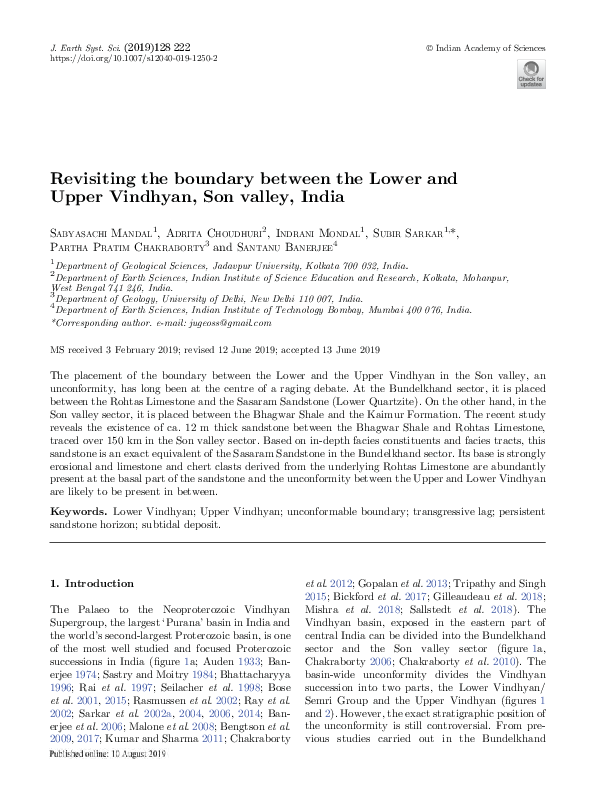 (PDF) Revisiting the boundary between the Lower and Upper Vindhyan, Son valley, India ...