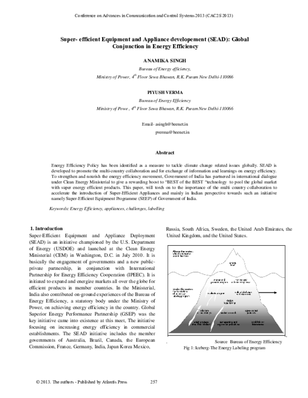 (PDF) Super- efficient Equipment and Appliance developement (SEAD): Global Conjunction in Energy ...