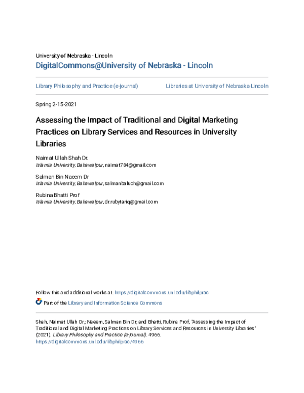 (PDF) Assessing the Impact of Traditional and Digital Marketing Practices on Library Services ...