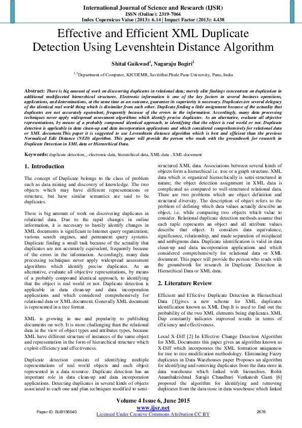 (PDF) Effective and Efficient XML Duplicate Detection Using Levenshtein Distance Algorithm