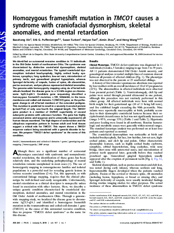 (PDF) Homozygous frameshift mutation in TMCO1 causes a syndrome with ...
