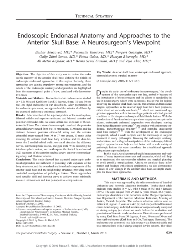 (PDF) Endoscopic Endonasal Anatomy and Approaches to the Anterior Skull Base