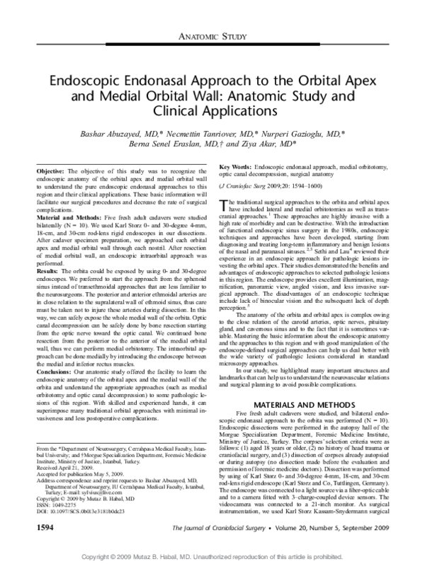 (PDF) Endoscopic Endonasal Approach to the Orbital Apex and Medial ...