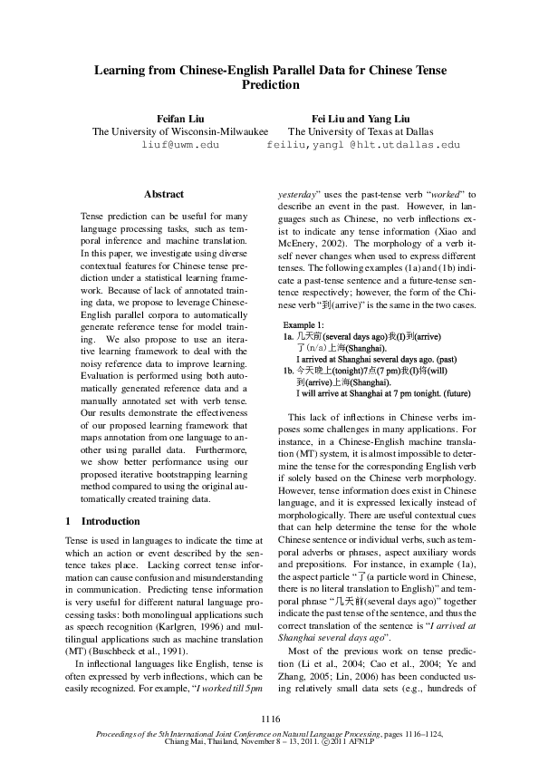 (PDF) Learning from Chinese-English Parallel Data for Chinese Tense ...