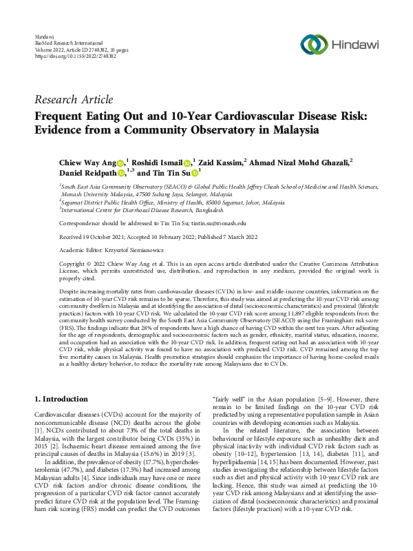 (PDF) Frequent Eating Out and 10-Year Cardiovascular Disease Risk ...