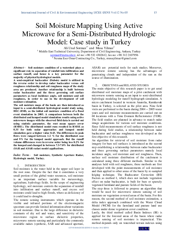 (PDF) Soil Moisture Mapping Using Active Microwave for a Semi-Distributed Hydrologic Model: Case ...