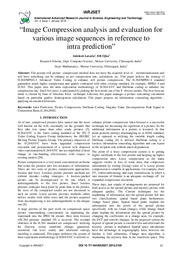 (PDF) Image Compression analysis and evaluation for various image sequences in reference to ...