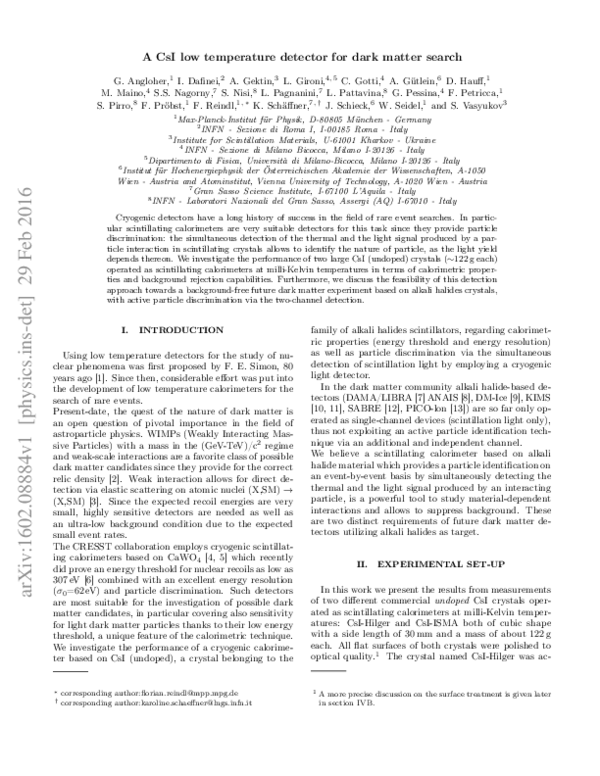 (PDF) A CsI low-temperature detector for dark matter search