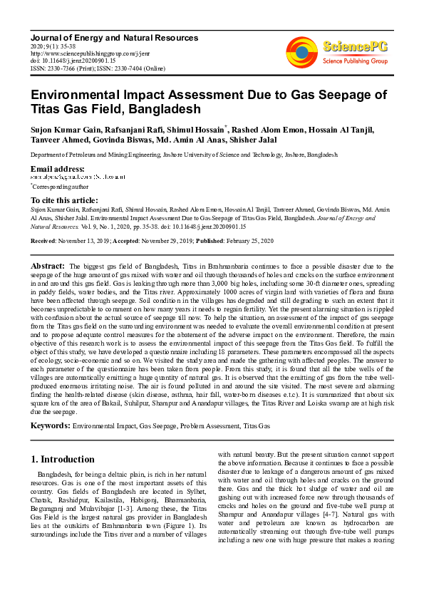 (PDF) Environmental Impact Assessment Due to Gas Seepage of Titas Gas ...