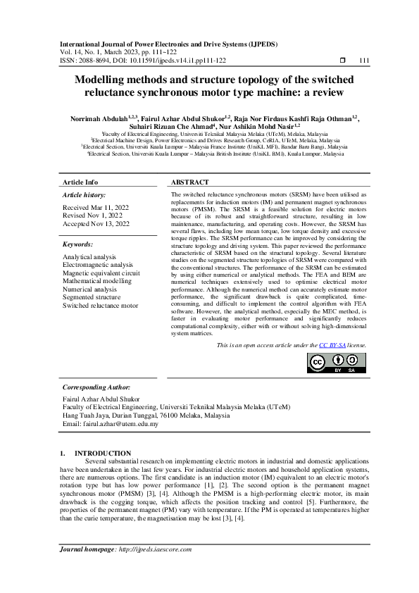 Pdf Modelling Methods And Structure Topology Of The Switched Reluctance Synchronous Motor Type