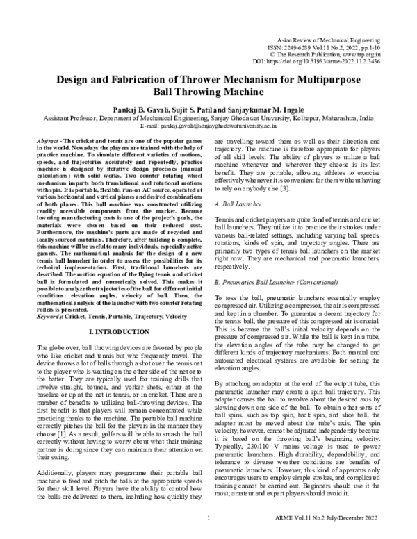 (PDF) Design and Fabrication of Thrower Mechanism for Multipurpose Ball ...