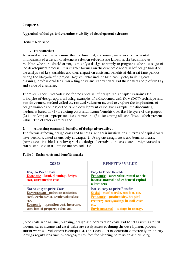 (PDF) Appraisal of Design to Determine Viability of Development Schemes