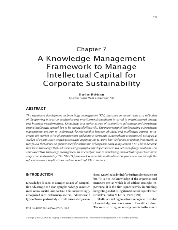 (PDF) A Knowledge Management Framework to Manage Intellectual Capital ...