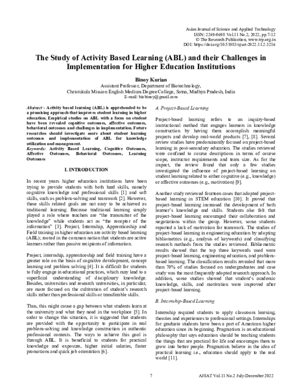 (PDF) The Study of Activity Based Learning (ABL) and their Challenges ...