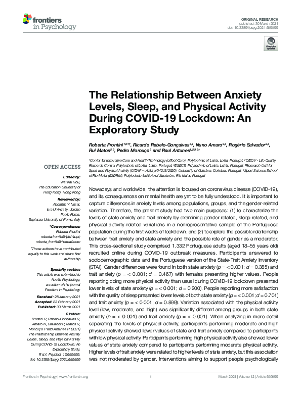 (PDF) The Relationship Between Anxiety Levels, Sleep, and Physical Activity During COVID-19 ...