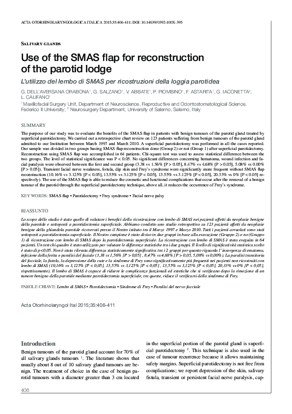 (PDF) Use of the SMAS flap for reconstruction of the parotid lodge