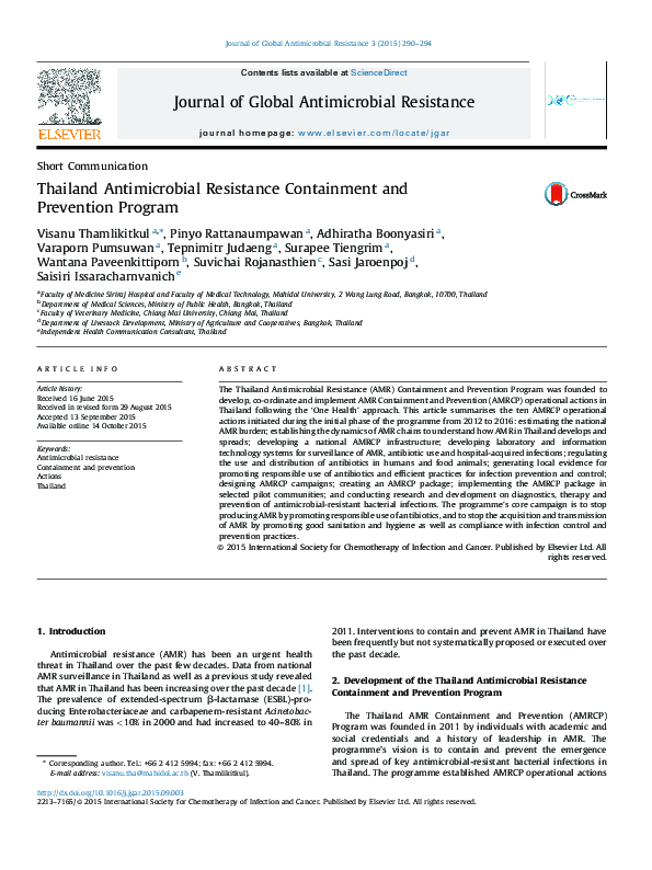 (PDF) Thailand Antimicrobial Resistance Containment and Prevention Program