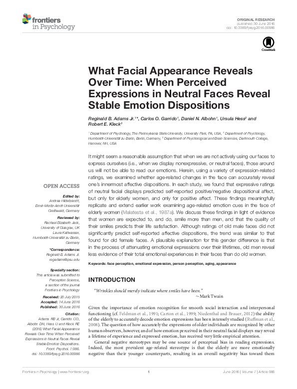 (PDF) What Facial Appearance Reveals Over Time: When Perceived ...