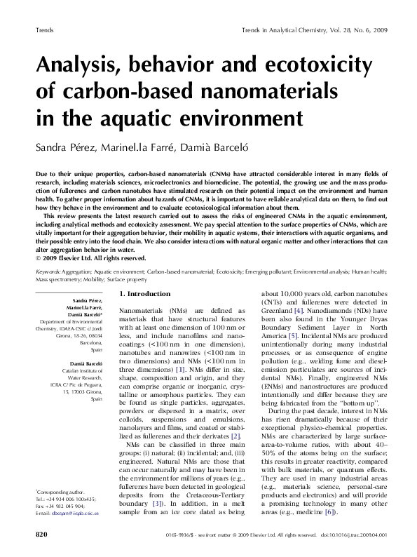 (PDF) Ecotoxicity and Behavior of Carbon Nanomaterials in Water