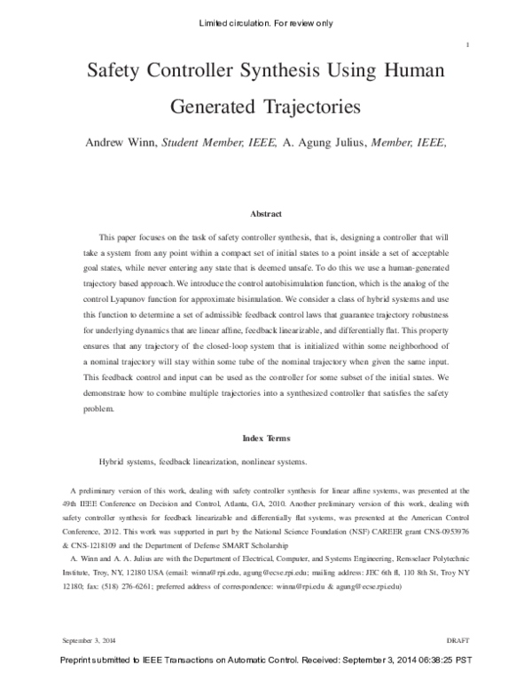 (PDF) Safety Controller Synthesis Using Human Generated Trajectories