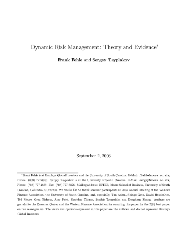 (PDF) Dynamic risk management: Theory and evidence