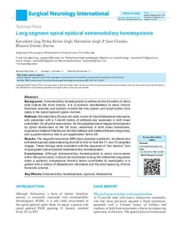 (PDF) Long segment spinal epidural extramedullary hematopoiesis