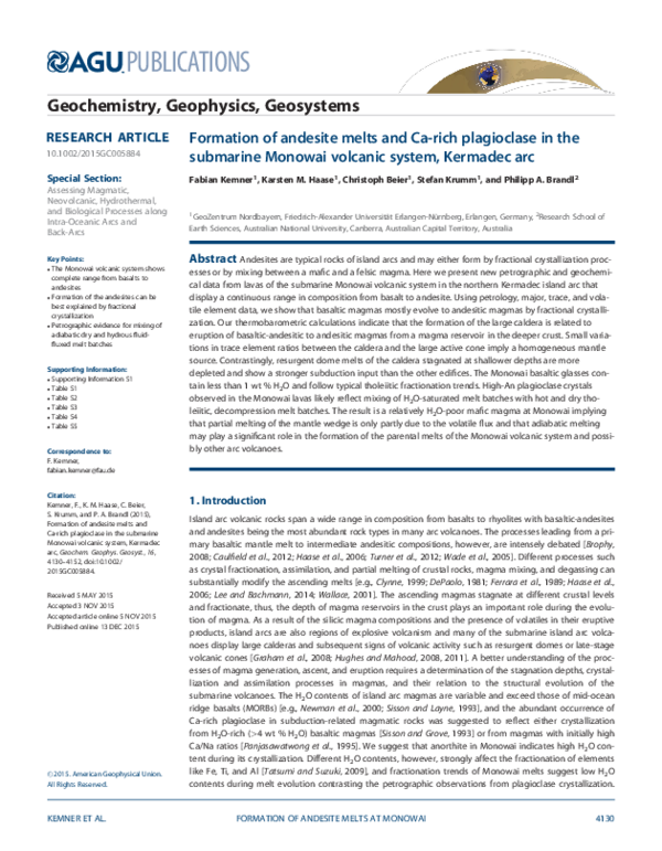 (PDF) Formation of andesite melts and Ca‐rich plagioclase in the ...