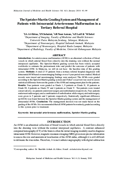 (PDF) The Spetzler-Martin Grading System and Management of Patients ...