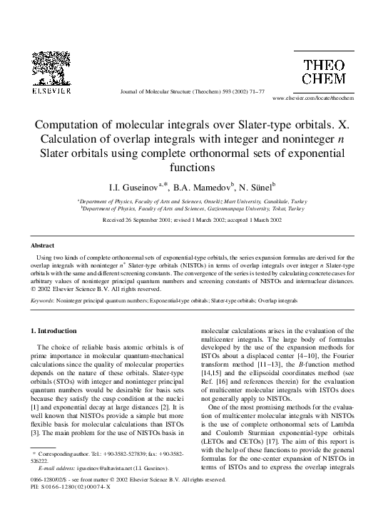 (PDF) Computation of molecular integrals over Slater-type orbitals. X ...