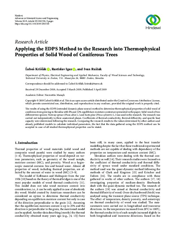 (PDF) Applying the EDPS Method to the Research into Thermophysical Properties of Solid Wood of ...