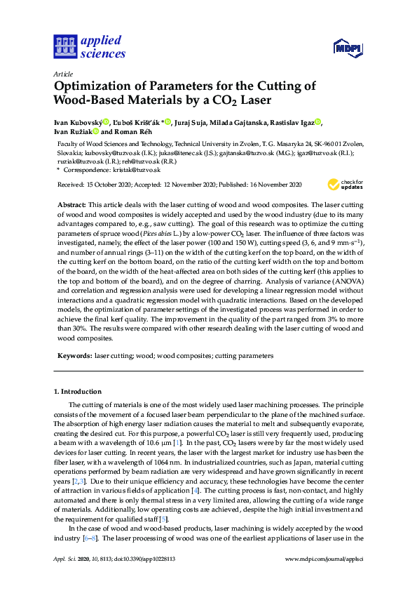 (PDF) Optimization of Parameters for the Cutting of Wood-Based Materials by a CO2 Laser