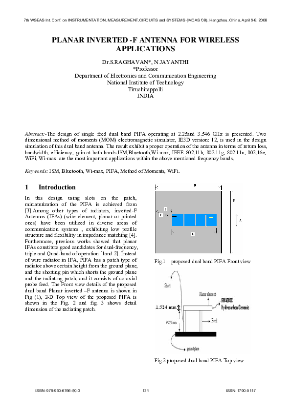 (PDF) Planar inverted -F antenna for wireless applications