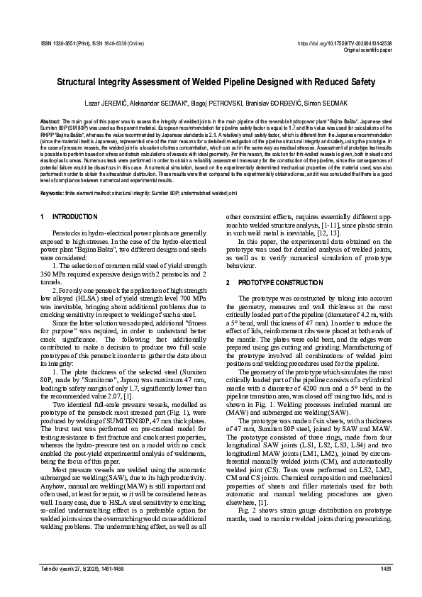 (PDF) Structural Integrity Assessment of Welded Pipeline Designed with Reduced Safety