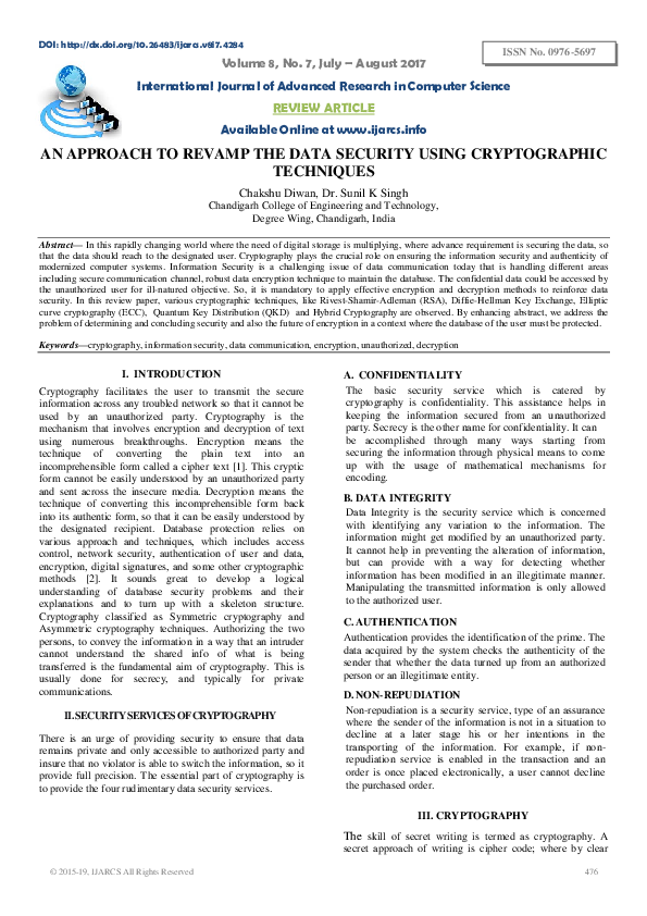 (PDF) An Approach to Revamp the Data Security Using Cryptographic Techniques
