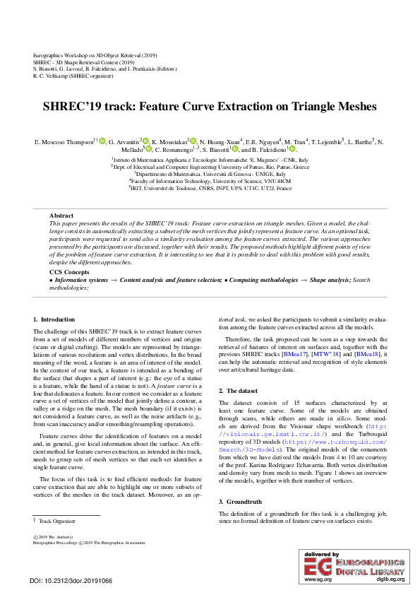 Pdf Shrec19 Track Feature Curve Extraction On Triangle Meshes