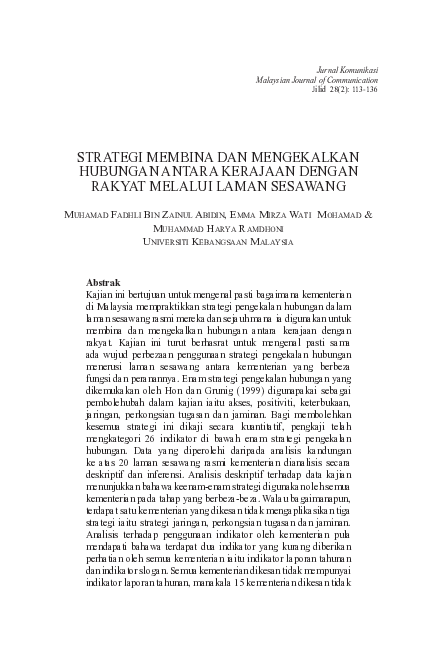 (PDF) Strategi membina dan mengekalkan hubungan antara kerajaan dengan ...