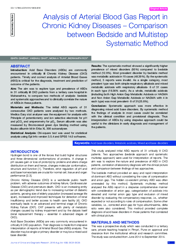 (PDF) Analysis of Arterial Blood Gas Report in Chronic Kidney Diseases ...