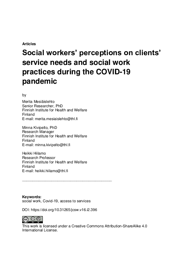(PDF) Social workers’ perceptions on clients’ service needs and social ...