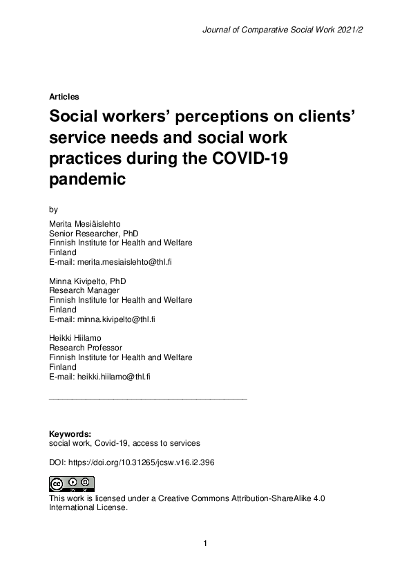 (PDF) Responding to adult social work clients’ needs in Finland during ...