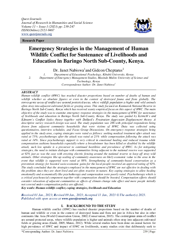 (PDF) Emergency Strategies in the Management of Human Wildlife Conflict ...