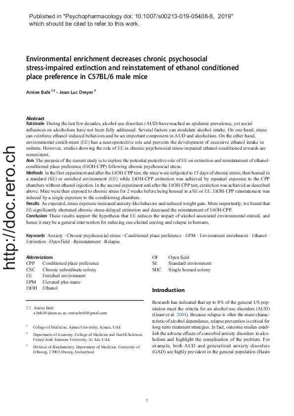 (PDF) Environmental enrichment decreases chronic psychosocial stress ...