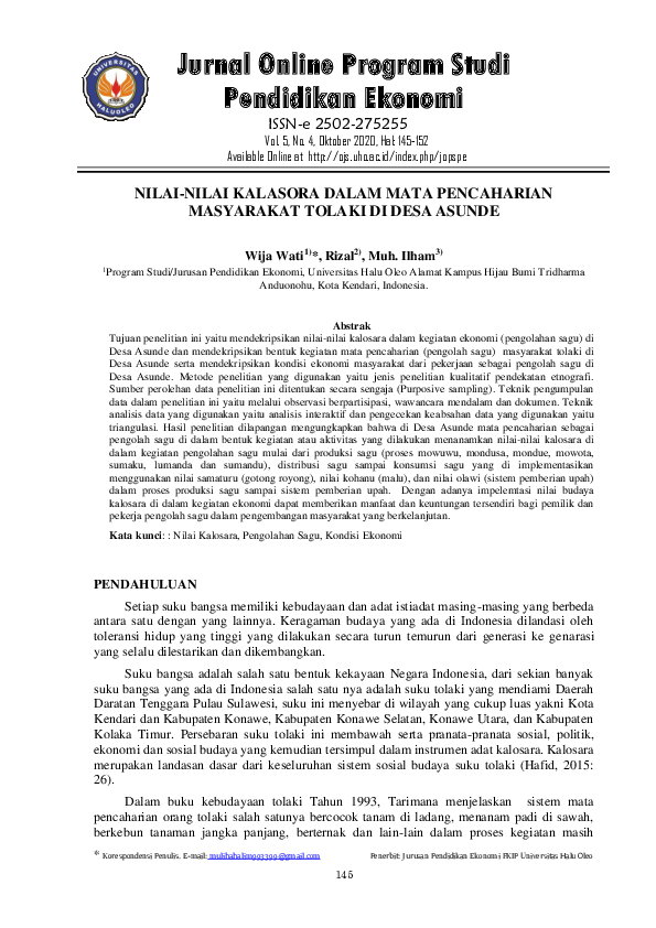 (PDF) Nilai-Nilai Kalasora Dalam Mata Pencaharian Masyarakat Tolaki DI ...