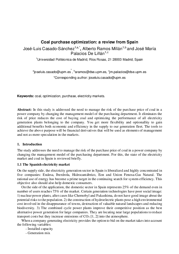 (PDF) Coal purchase optimization: a review from Spain