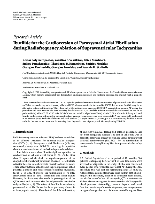 (PDF) Ibutilide for the Cardioversion of Paroxysmal Atrial Fibrillation ...