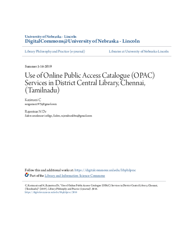 (PDF) Use of Online Public Access Catalogue (OPAC) Services in District ...