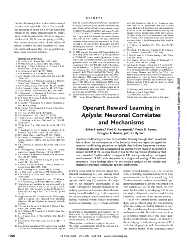 (PDF) Operant Reward Learning in Aplysia : Neuronal Correlates and ...