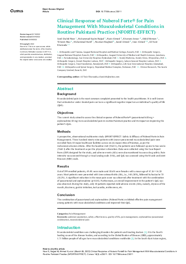 (PDF) Clinical Response of Nuberol Forte® for Pain Management With ...